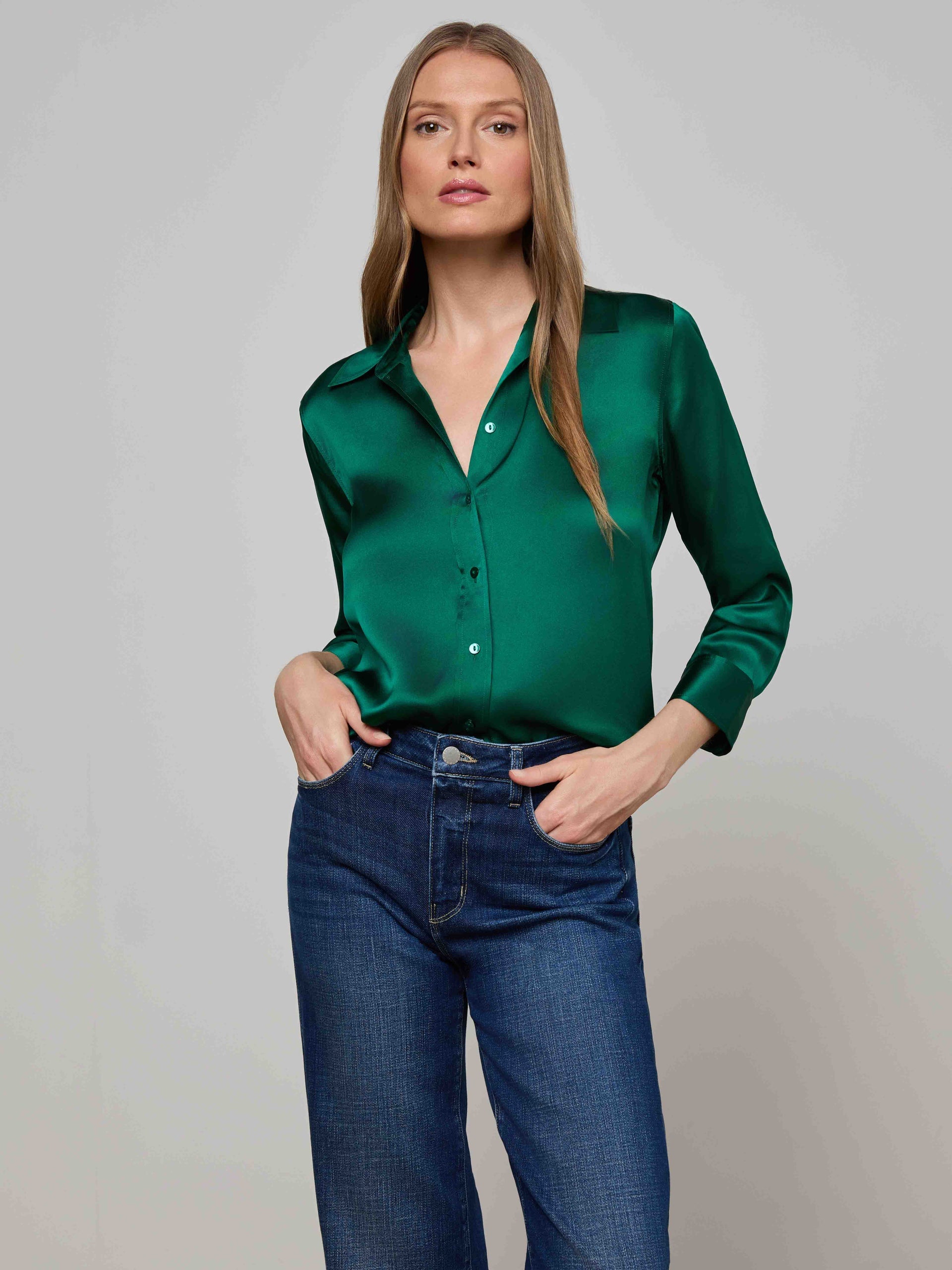Dani Silk Blouse - Bottle Green – Sultre Boutique